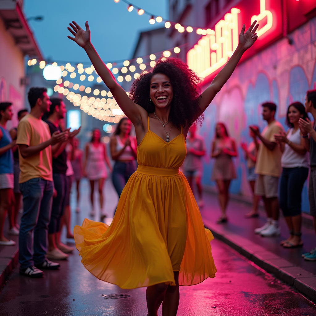 Dancing in Neon Dreams | Meme, Flux.1 dev prompt